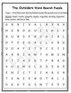 The Outsiders Word Search Mini-Workbook - EnglishBix