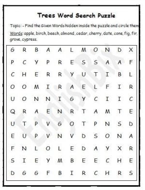 Trees Word Search Puzzles Mini-Workbook - EnglishBix
