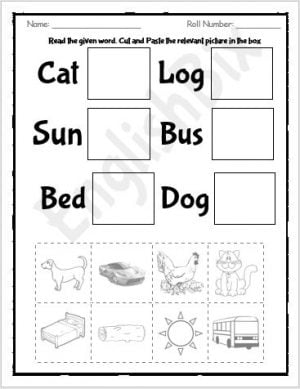 CVC Words Cut and Paste Activity Worksheets - EnglishBix