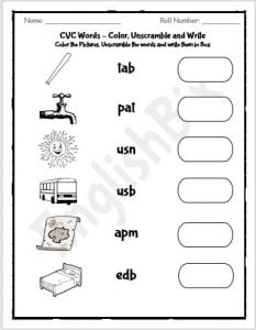 CVC Words Scramble Printable Worksheets - EnglishBix
