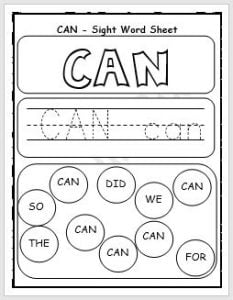 Can - Sight Word Printable Worksheets - EnglishBix