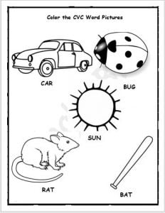 CVC Words Pictures Coloring Activity Worksheets - EnglishBix