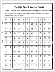 Planets Word Search Printables - EnglishBix