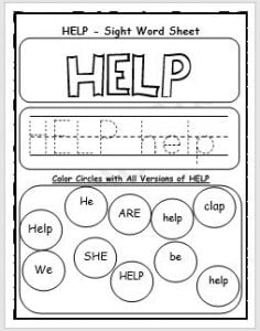 Help Sight Word Printable Worksheet - EnglishBix