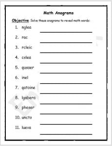 Math Vocabulary Anagrams Printable - EnglishBix