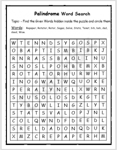 Palindrome Word Search Printables - EnglishBix