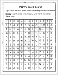Poetry Terms Word Search Printables - EnglishBix