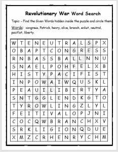 Revolutionary War Word Search Printables - EnglishBix
