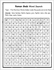 Roman Gods Word Search Printables - EnglishBix