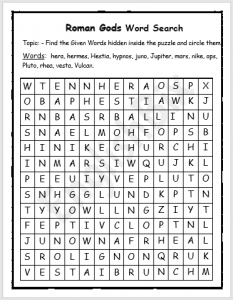 Roman Gods Word Search Printables - EnglishBix