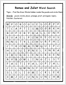 Romeo and Juliet Word Search Printables - EnglishBix