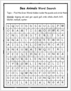 Sea Animals Word Search Printables - EnglishBix