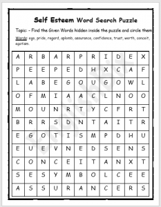 Self Esteem Word Search Printables - EnglishBix