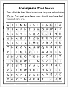 Shakespeare Word Search Puzzles Printables - EnglishBix