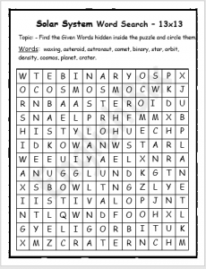 Solar System Word Search Puzzles Printable - EnglishBix