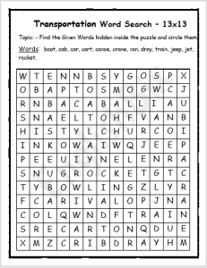 Transportation Vehicles Word Search Printable - EnglishBix