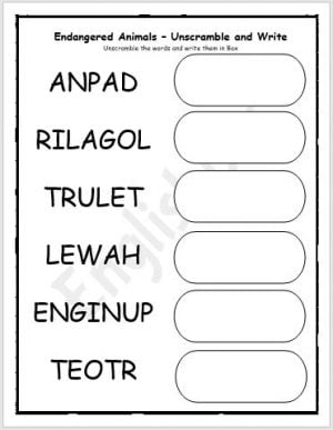 Endangered Animal Species Printable Workbook - EnglishBix
