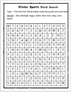 Winter Sport Word Search Printable - EnglishBix