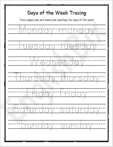 7 Days of the Week Tracing Worksheet - EnglishBix