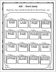 ACK Word Family Activity Worksheets - EnglishBix
