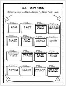 ACK Word Family Activity Worksheets - EnglishBix
