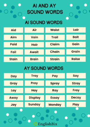 AI and AY Sound Words Phonics List for Kids - EnglishBix