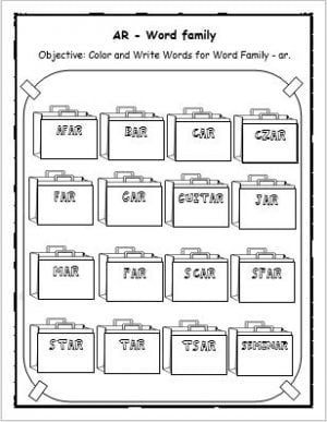 AR Word Family Activities Worksheets - EnglishBix