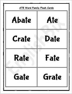 ATE Word Family Activities Worksheets - EnglishBix