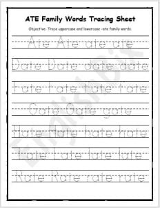 ATE Word Family Activities Worksheets - EnglishBix
