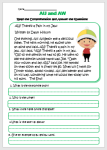 AU and AW Reading Comprehension Worksheet - EnglishBix