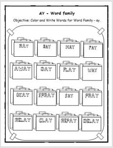 AY Word Family Activity Worksheets - EnglishBix