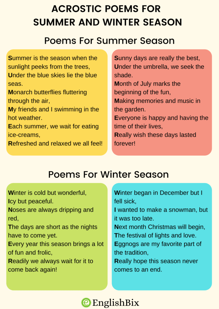 Acrostic Poems for Summer and Winter Season - EnglishBix