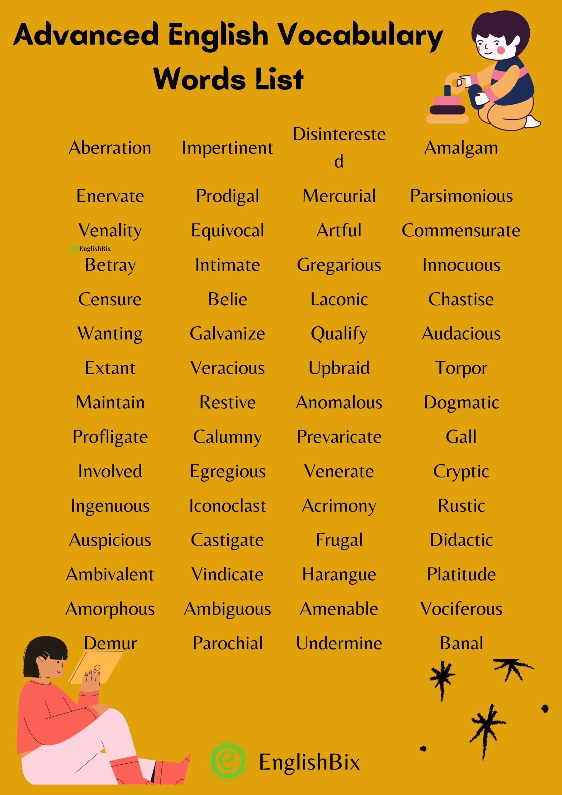 200 Advanced English Vocabulary Words List EnglishBix