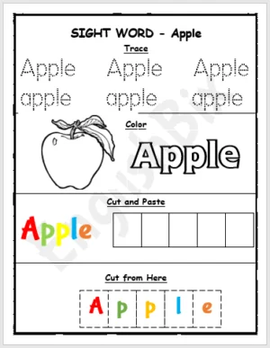 Apple Sight Word Printable Worksheet - EnglishBix