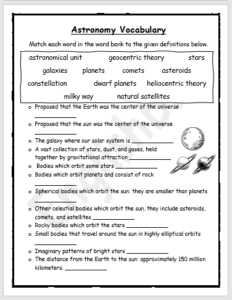 Astronomy Vocabulary Worksheet - EnglishBix