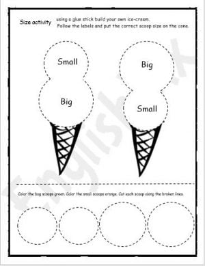 Big and Small Cut and Paste Activity Worksheet - EnglishBix