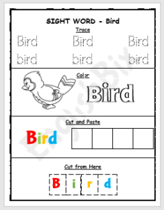 Bird Sight Word Printable Worksheet - EnglishBix