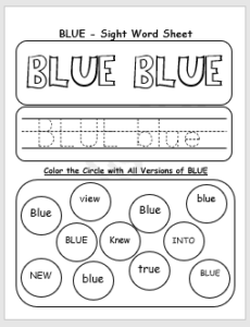 Blue Sight Word Printable Worksheet - EnglishBix