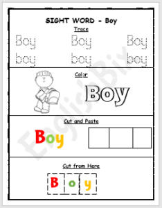 Boy Sight Word Printable Worksheet - EnglishBix