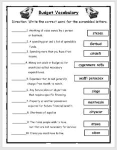 Budget Vocabulary Worksheet - EnglishBix