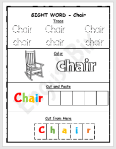 Chair Sight Word Printable Worksheet - EnglishBix