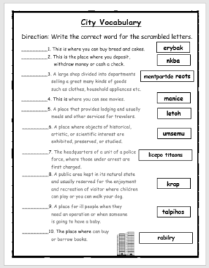 City Vocabulary Worksheet - EnglishBix