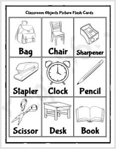 Classroom Objects Flashcards Printable - EnglishBix