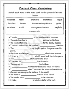 Context Clues Vocabulary Worksheet - EnglishBix