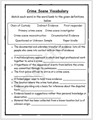 Crime Scene Vocabulary Worksheet - EnglishBix