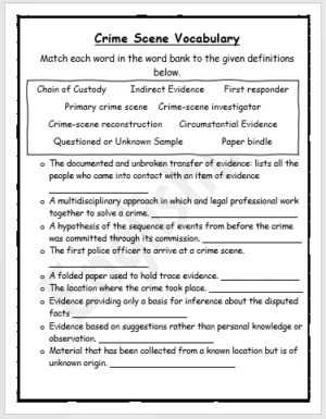 Crime Scene Vocabulary Worksheet - EnglishBix