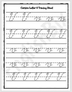 Cursive Letter V Tracing Worksheet - EnglishBix