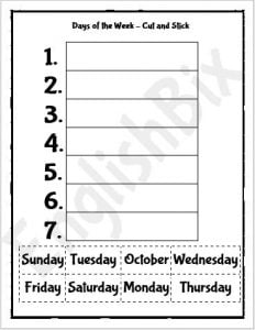 Days of the Week Cut and Paste Worksheet - EnglishBix