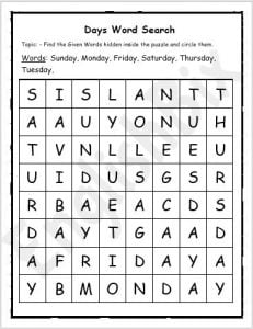 Days of the Week Word Search Printable - EnglishBix