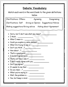 Debate Vocabulary Worksheet - EnglishBix